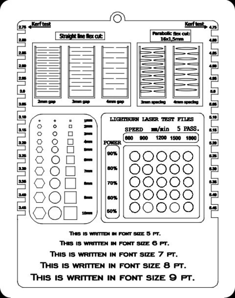 Lightburn Laser Test Card, Engraving and Cut Material Test, Laser Test ...