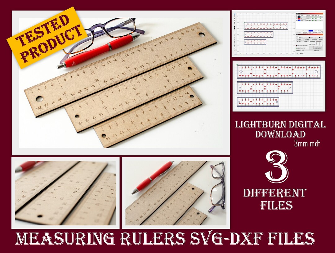 Measuring Rulers Svg-dxf Lightburn Files, Ruler Laser Cut File, School ...