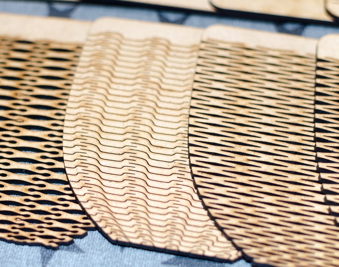 Curved Wood Laser Cut Patterns: Flexible Plywood Lightburn Template ...