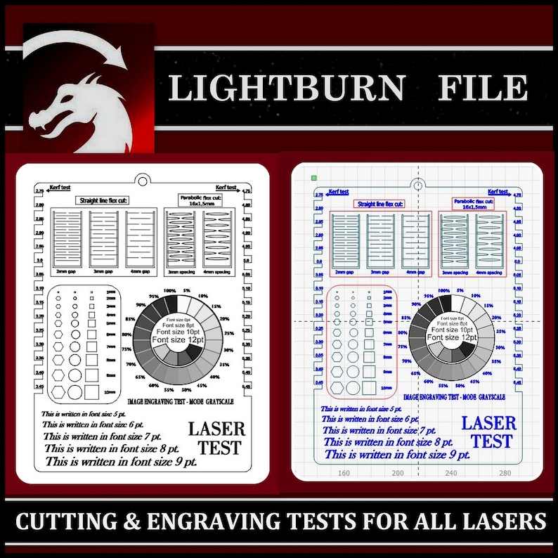 Lightburn Laser Test Card: Engraving & Cut Material (SVG, DXF) - Etsy