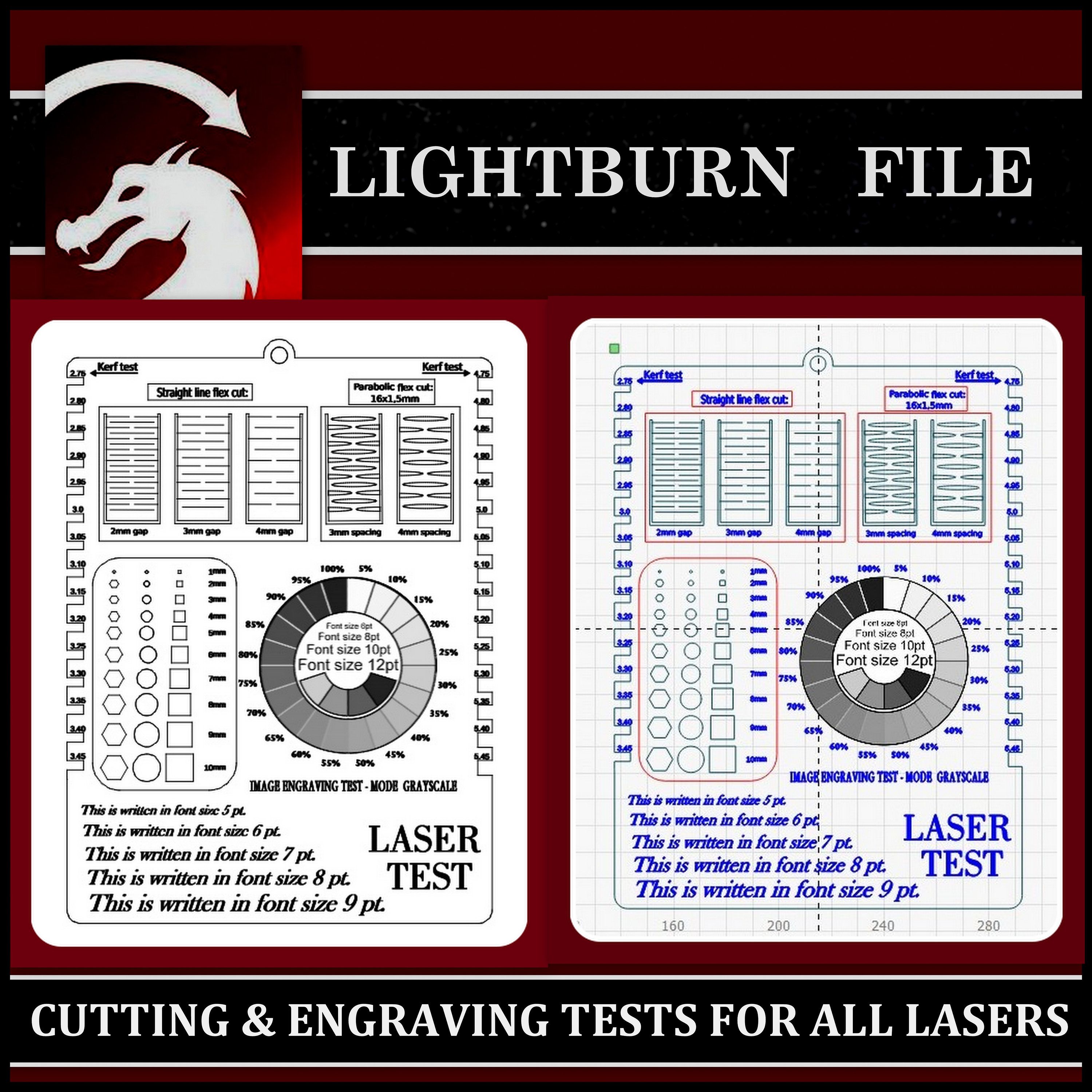Lightburn Laser Test Card: Engraving & Cut Material (SVG, DXF) - Etsy