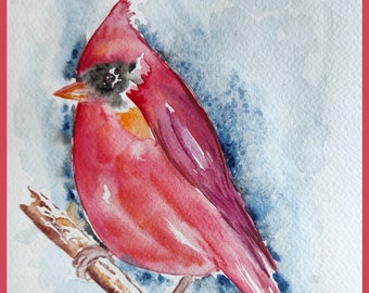Cardinals Watercolor Art Print Two Cardinals on Branch Cardinal ...