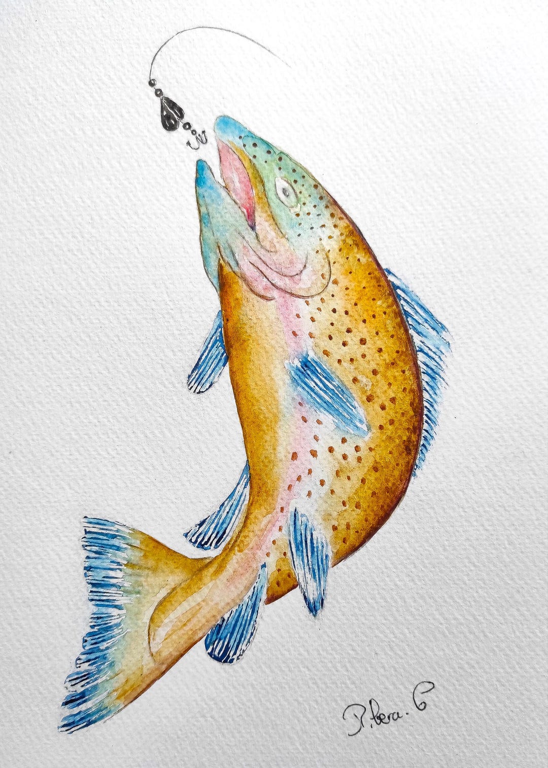 Original Watercolor Painting Rainbow Trout - Fish Illustration - Work ...
