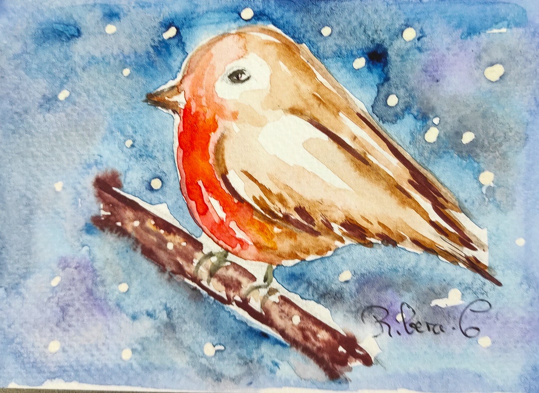 Watercolor Original Red Robin Painting Wall Art - Etsy