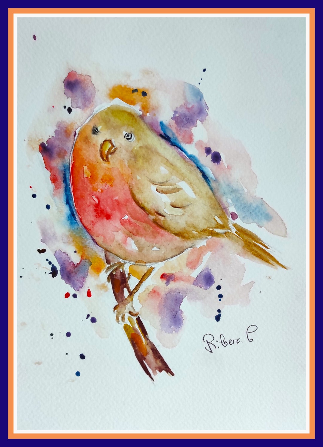 Original Watercolor Robin Artwork Decor Living Room Wall Art Gift for ...