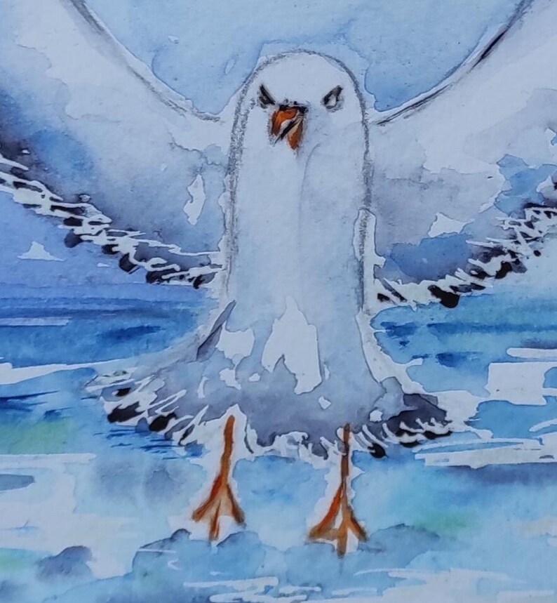 Original Seagull Watercolor – Realistic Coastal Bird Painting ...
