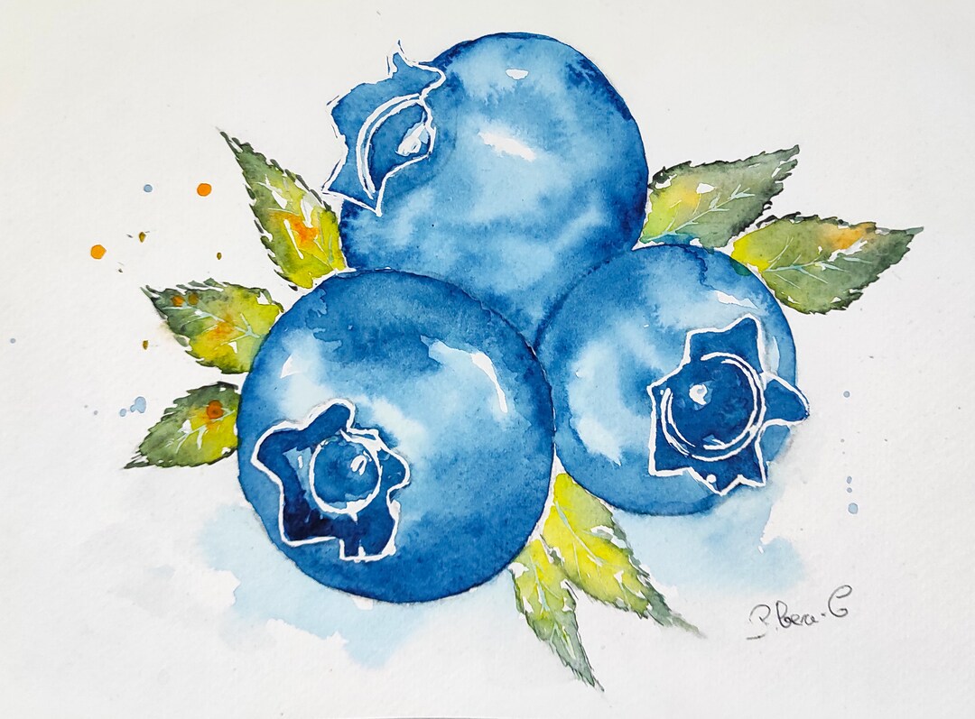 Original Watercolor Painting Blueberry Fruits, Wall Art - Etsy