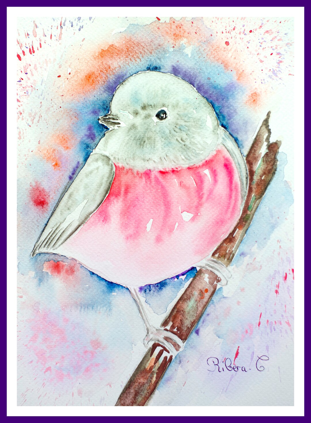 Original Rose Robin Watercolor – Bird Portrait, Animal Art, Wall Decor ...