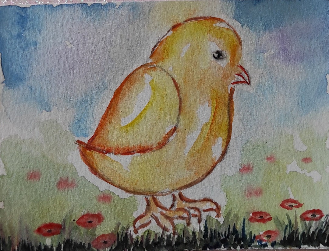 Painting Chick, Original Watercolor Original Art - Etsy