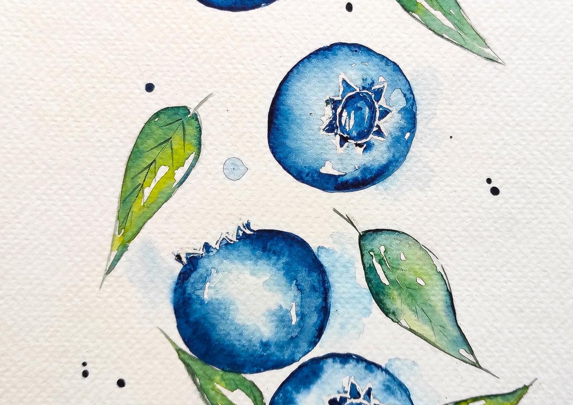 Original Watercolor Painting Blueberry Fruits, Wall Art - Etsy