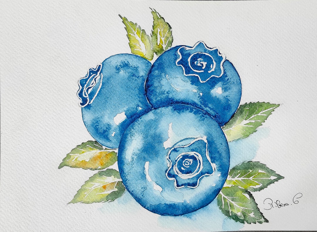 Original Watercolor Painting Blueberry Fruits, Wall Art - Etsy