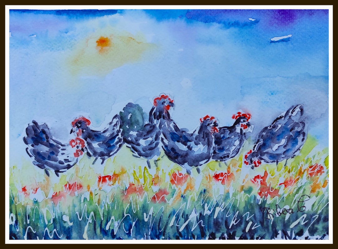 Hens Original Painting Chicken Wall Art Christmas Gift - Etsy