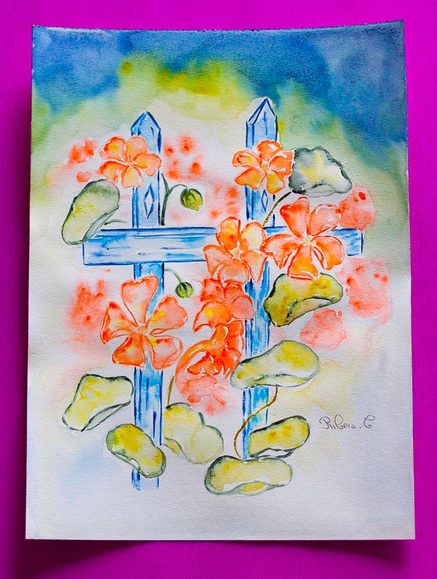 Floral luminous Wall Art Gift art for her botanical watercolor Capucine ...