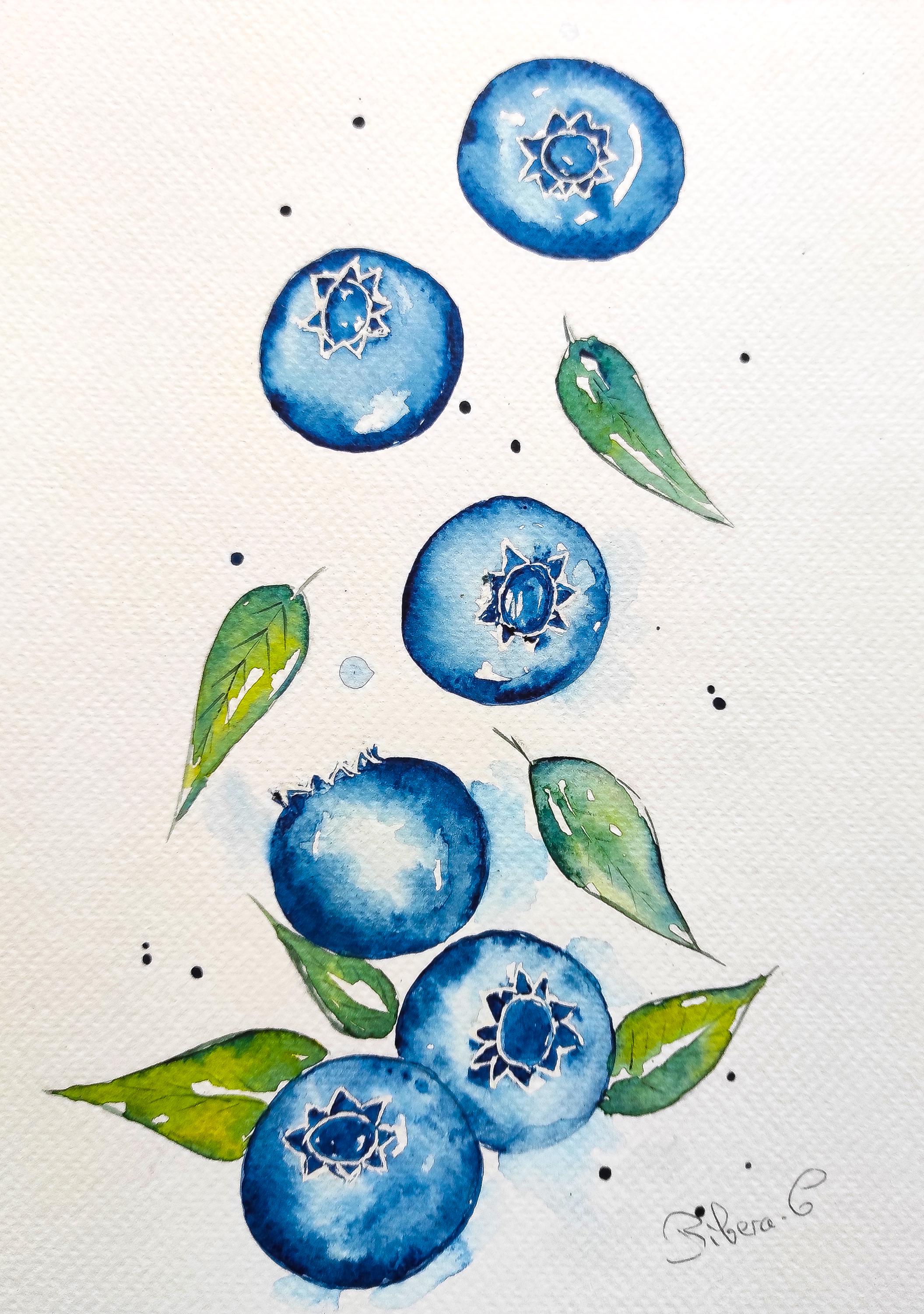 Original Watercolor Painting Blueberry Fruits, Wall Art - Etsy
