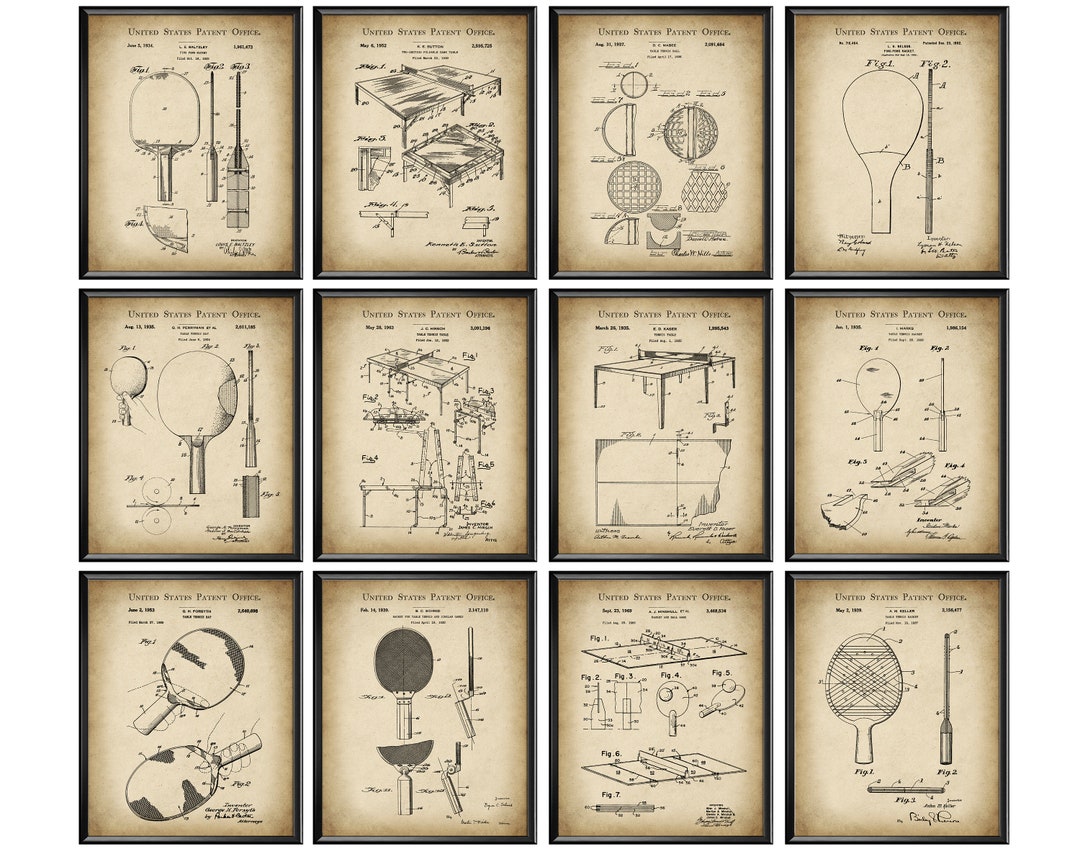 12 Ping Pong Patent Posters Table Tennis Blueprint Sport Wall Decor ...