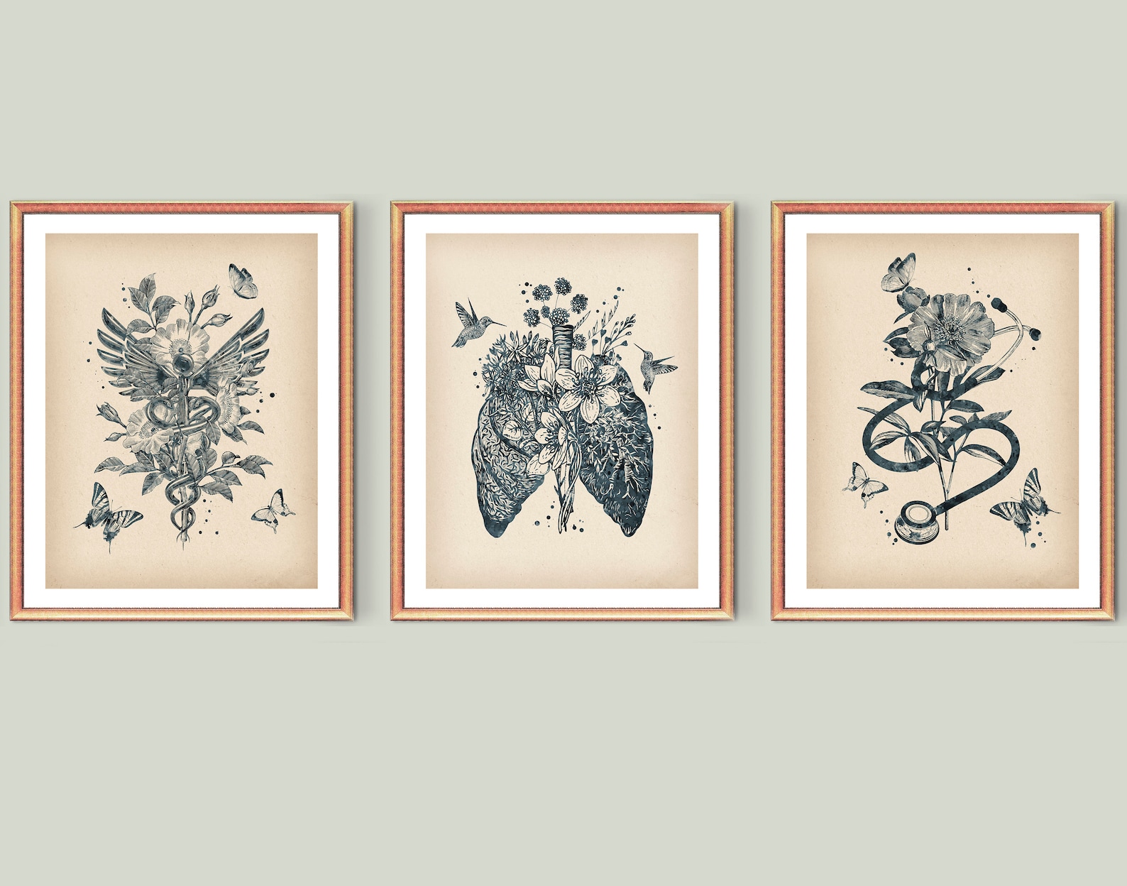 3 Medical Artwork Nurse Gift Caduceus Art Stethoscope Art - Etsy