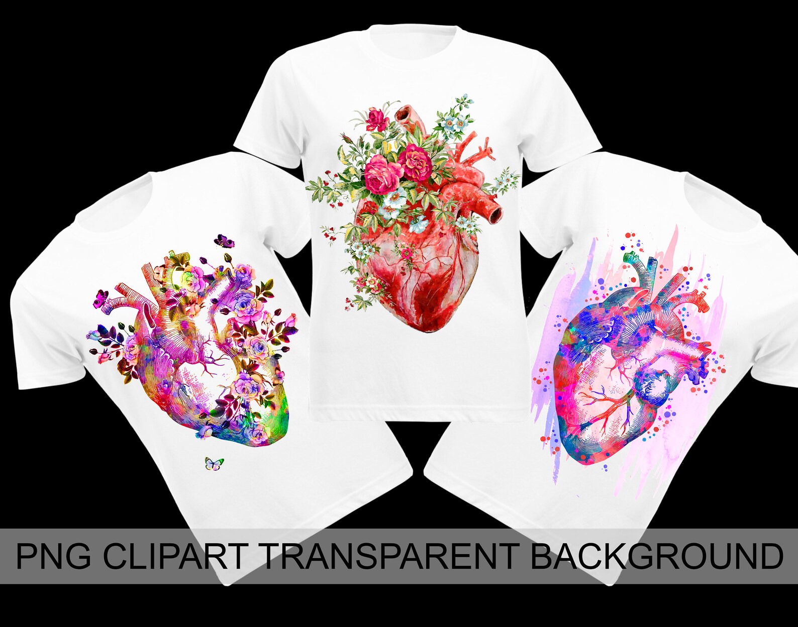 Anatomical Heart Clipart Watercolor Flowers PNG Clipart Organ - Etsy