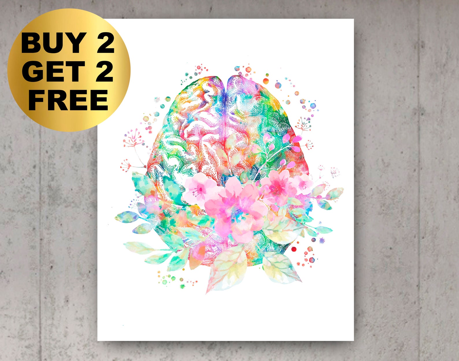 Neurology Poster Watercolor Floral Brain Medical Art - Etsy