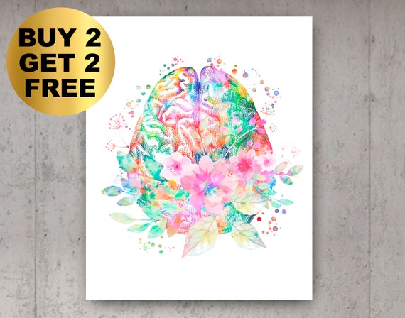 Neurology Poster Watercolor Floral Brain Medical Art - Etsy