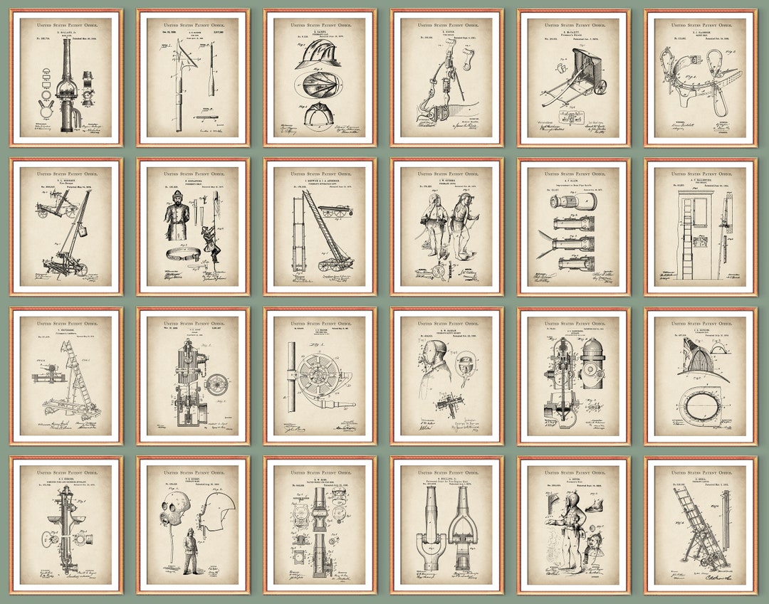 24 Vintage Firefighting Patent Art Fireman Gift Fire Escape Blueprint ...