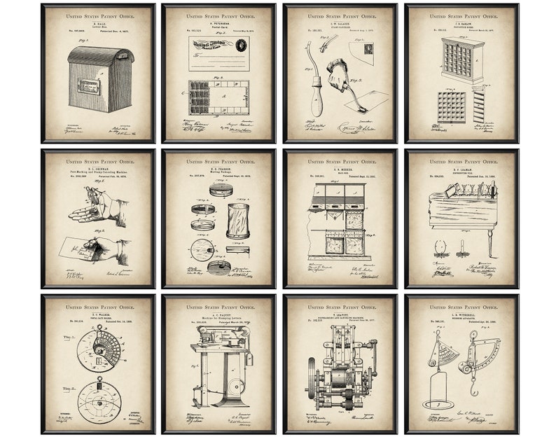 12 Postman Gift Vintage Post Office Patent Art Postal Equipment ...