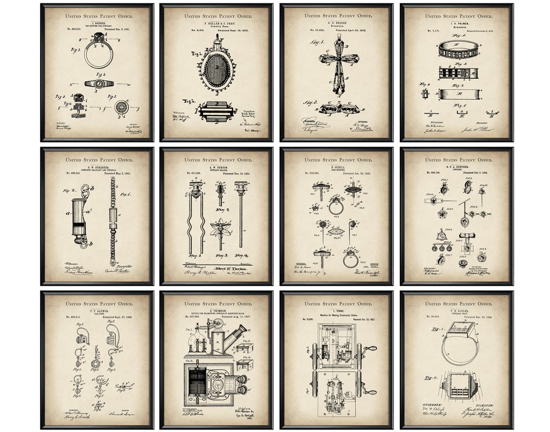 12 Jewelry Patent Art Bracelet Blueprint Ring Art Necklace Art Jewel ...