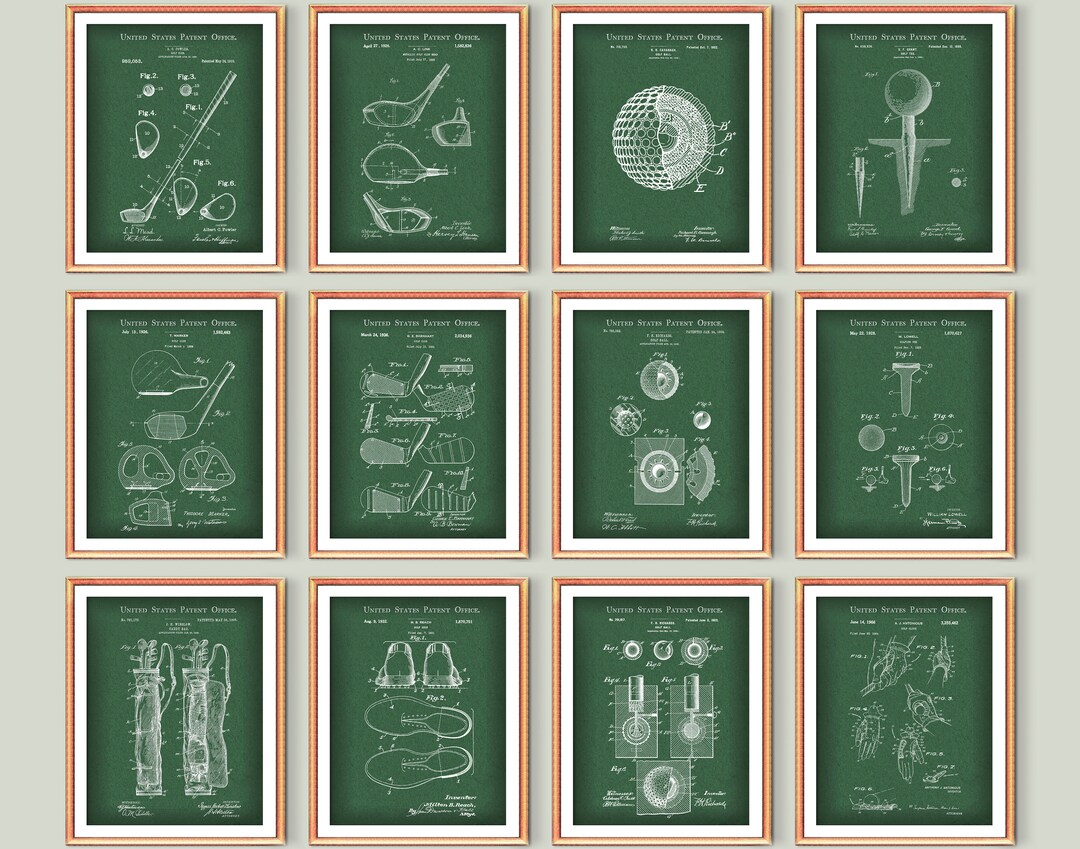 12 Golfer Gift Golf Patent Posters Sport Invention Blueprint Golf Club ...
