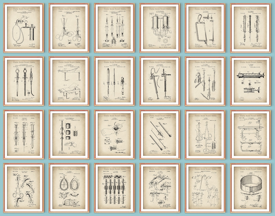 Set 24 Medical Patent Posters Surgeon Instruments Blueprint Medical ...
