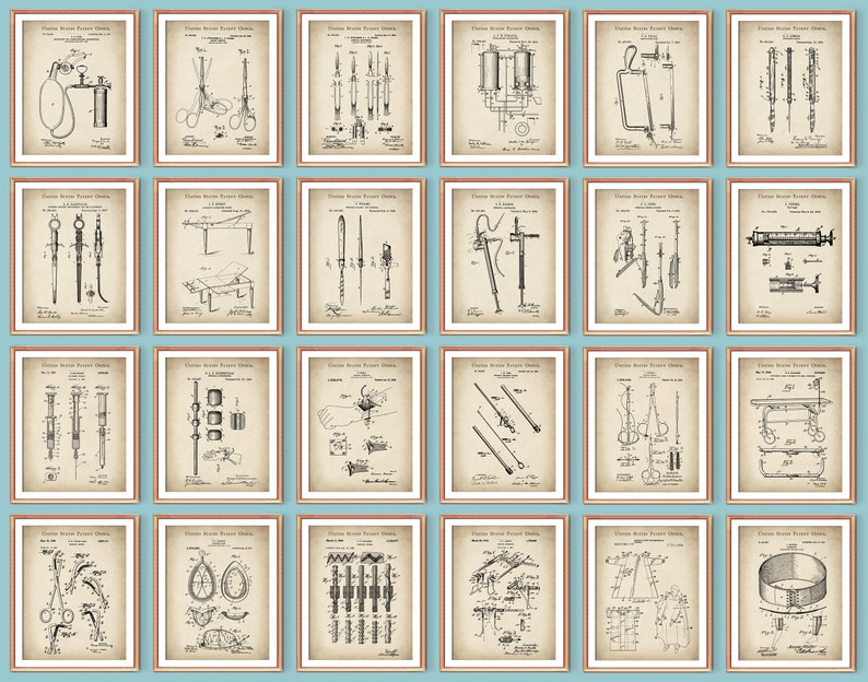 Set 24 Medical Patent Posters Surgeon Instruments Blueprint Medical ...