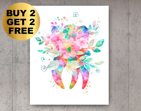 Floral Tooth Anatomy Print Watercolor Dental Art Dentist Gift - Etsy