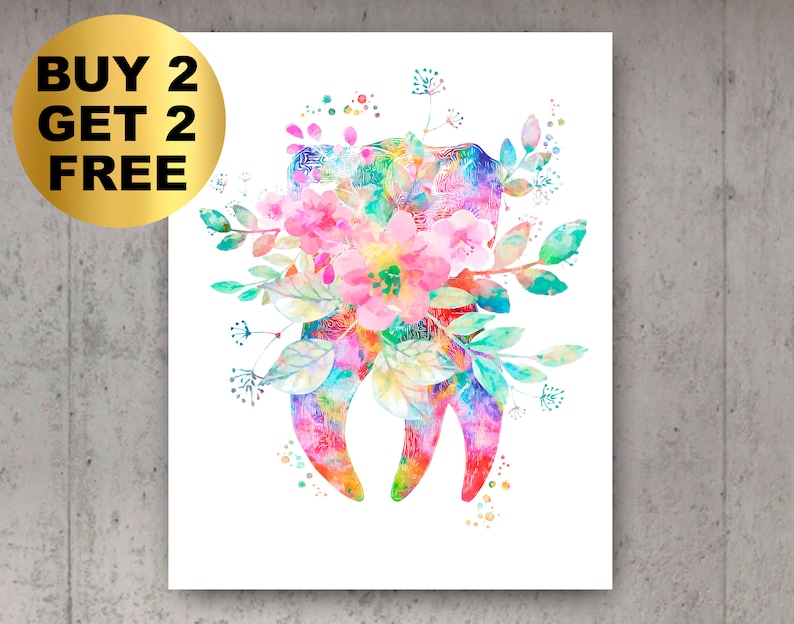 Floral Tooth Anatomy Print Watercolor Dental Art Dentist Gift - Etsy
