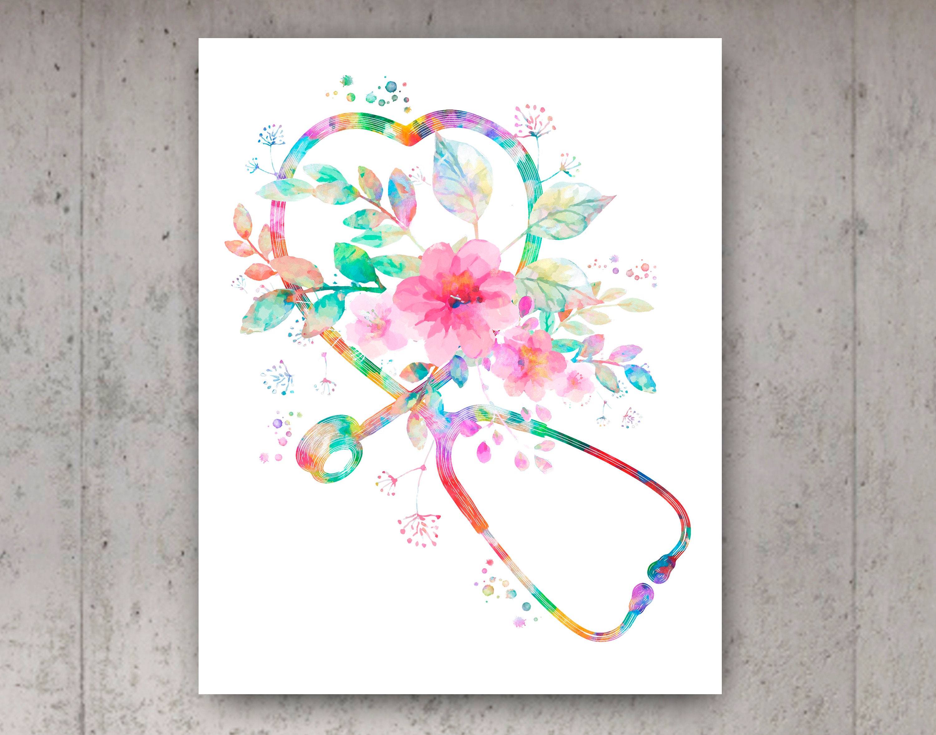3 Healthcare Watercolor Art Doctor Gift Stethoscope Caduceus - Etsy