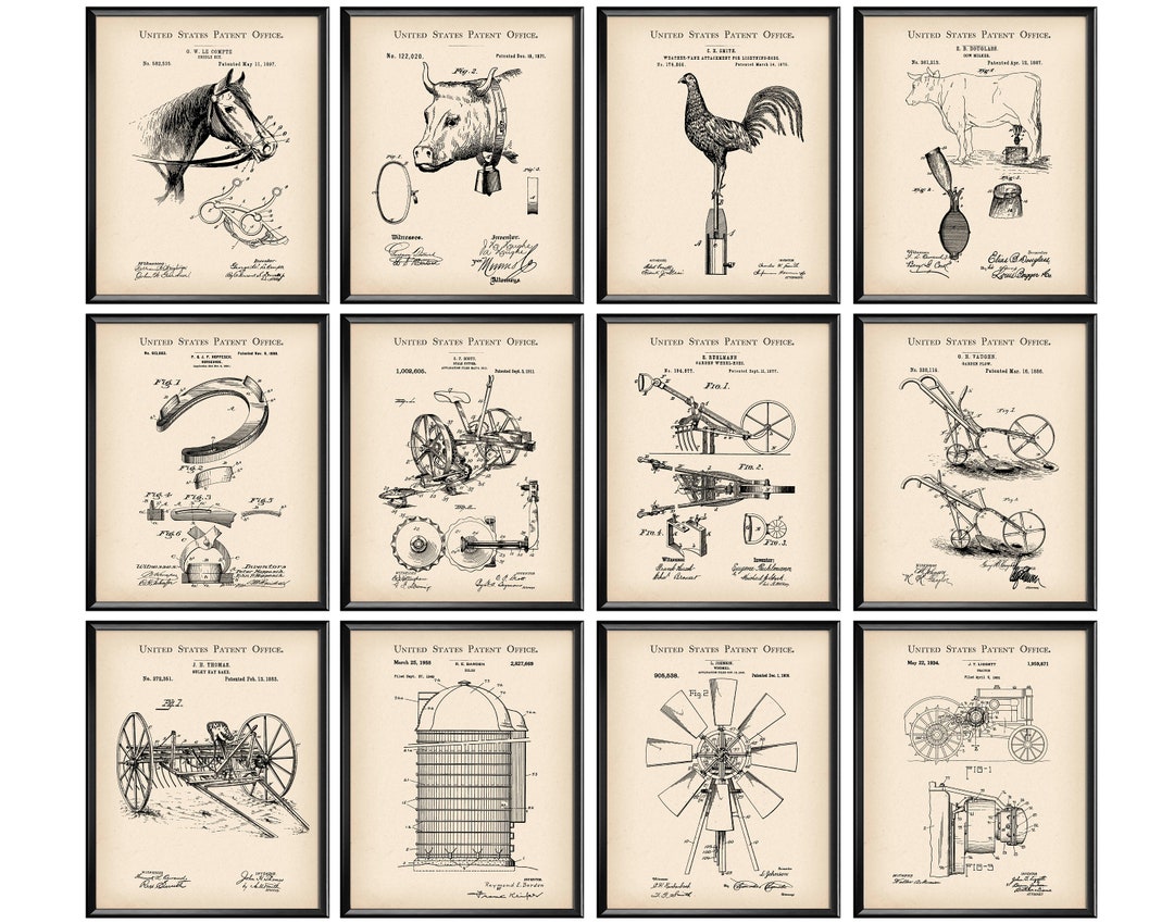 12 Farm Patent Prints Farming Blueprint Agriculture Equipment Scheme ...