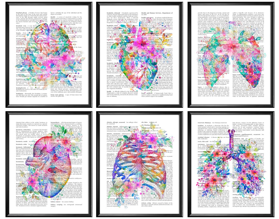 6 Watercolor Anatomy, Internal Organs and Flowers, Dictionary Page ...