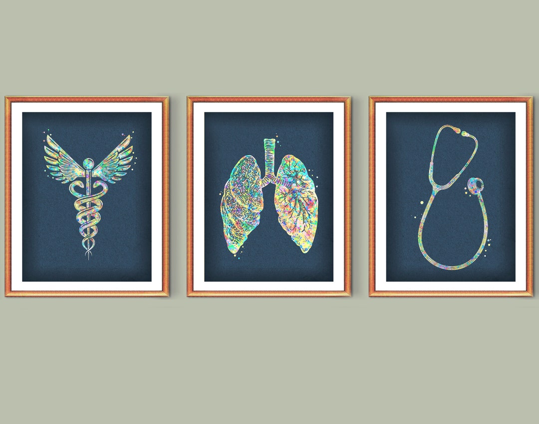 3 Nursing Art, Medical Artwork, Nurse Gift, Caduceus Art, Lungs Anatomy ...