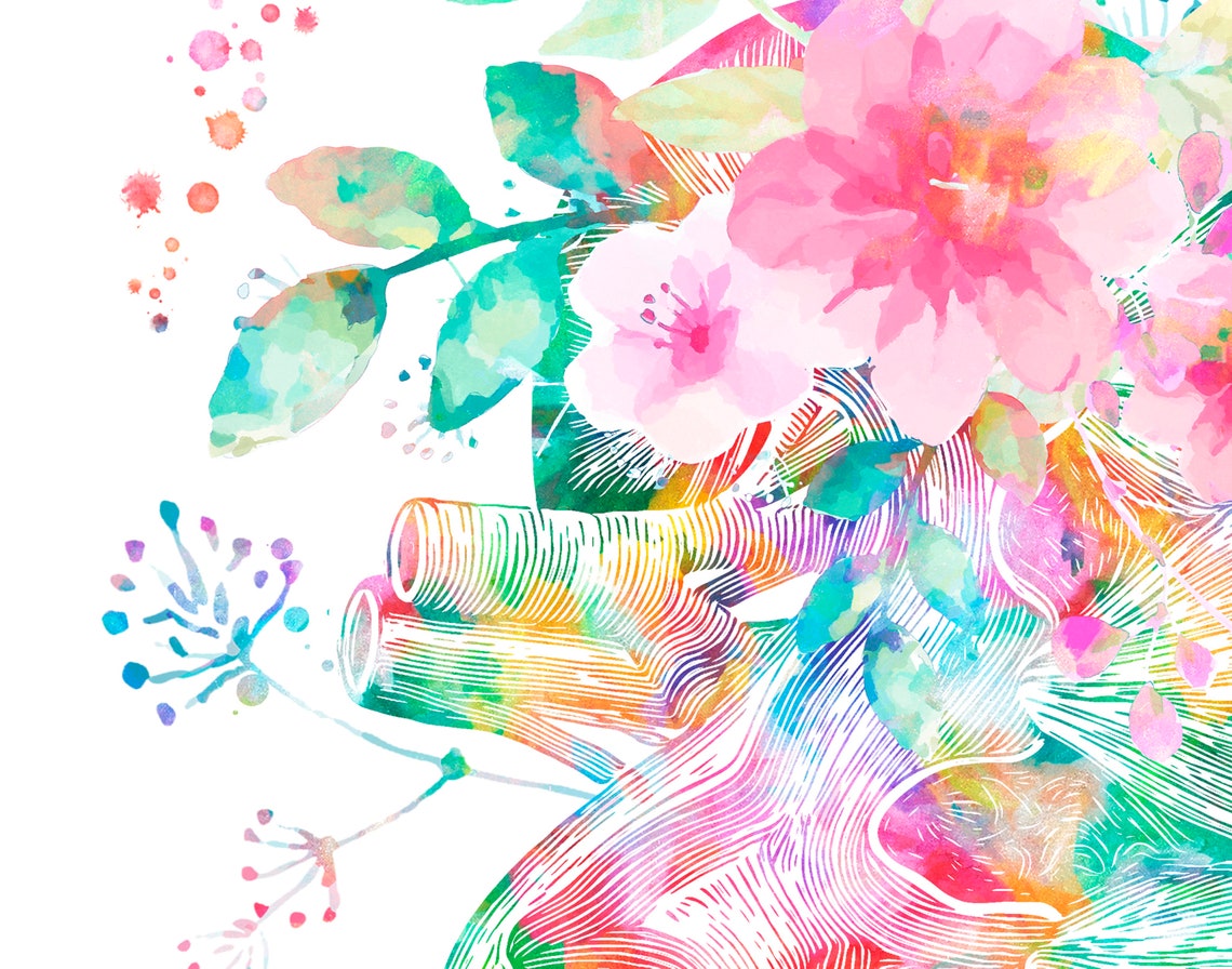 Floral Kidney Art Watercolor Anatomy Art Nephrology Poster Medical Art ...