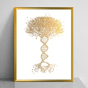 Gold DNA Molecule Art, Genetic Art, Science Art, DNA Helix Watercolor ...