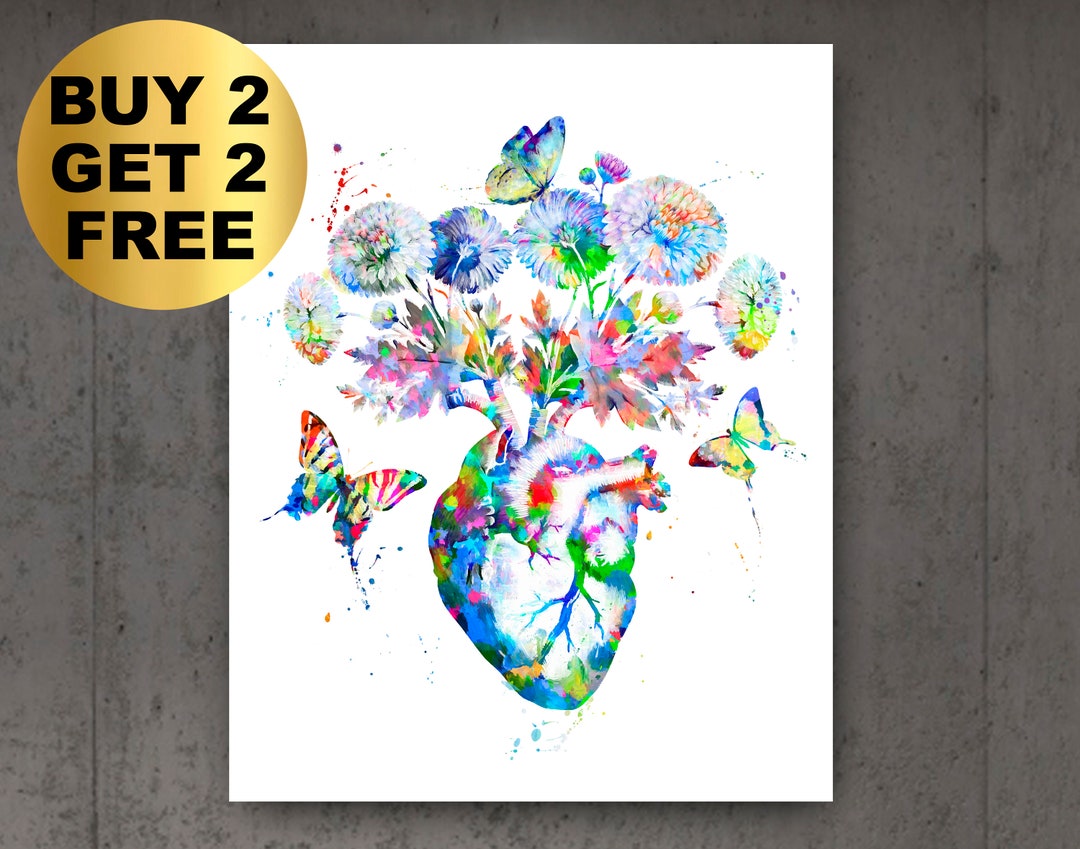 Heart Anatomy Painting Cardiology Art Medical Poster Floral Heart ...