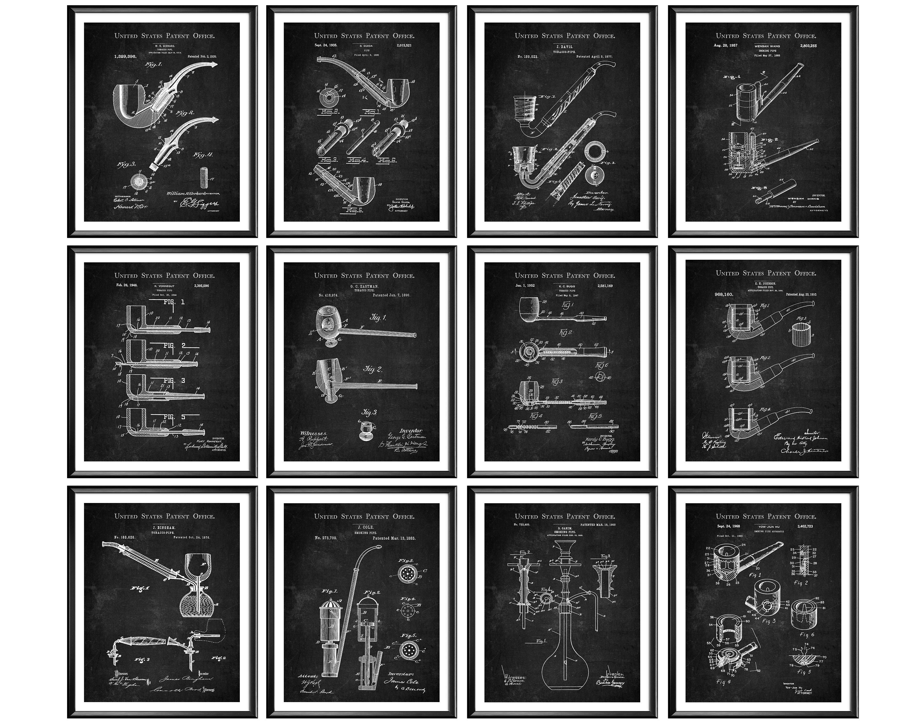 12 Smoking Pipe Patent Art Chalkboard Art Pipe Blueprint - Etsy