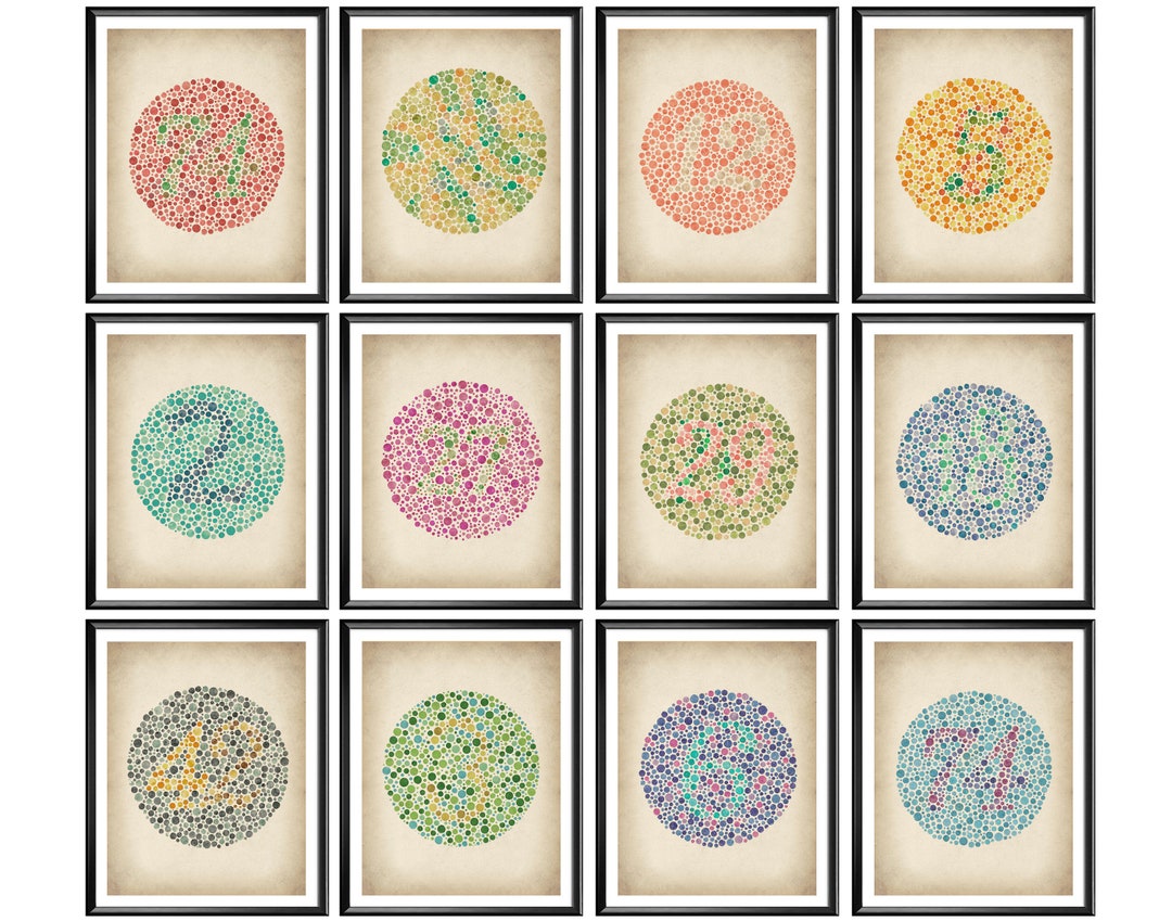 12 Vintage Ishihara Color Blindness Tests Posters Eye Diagnostic ...