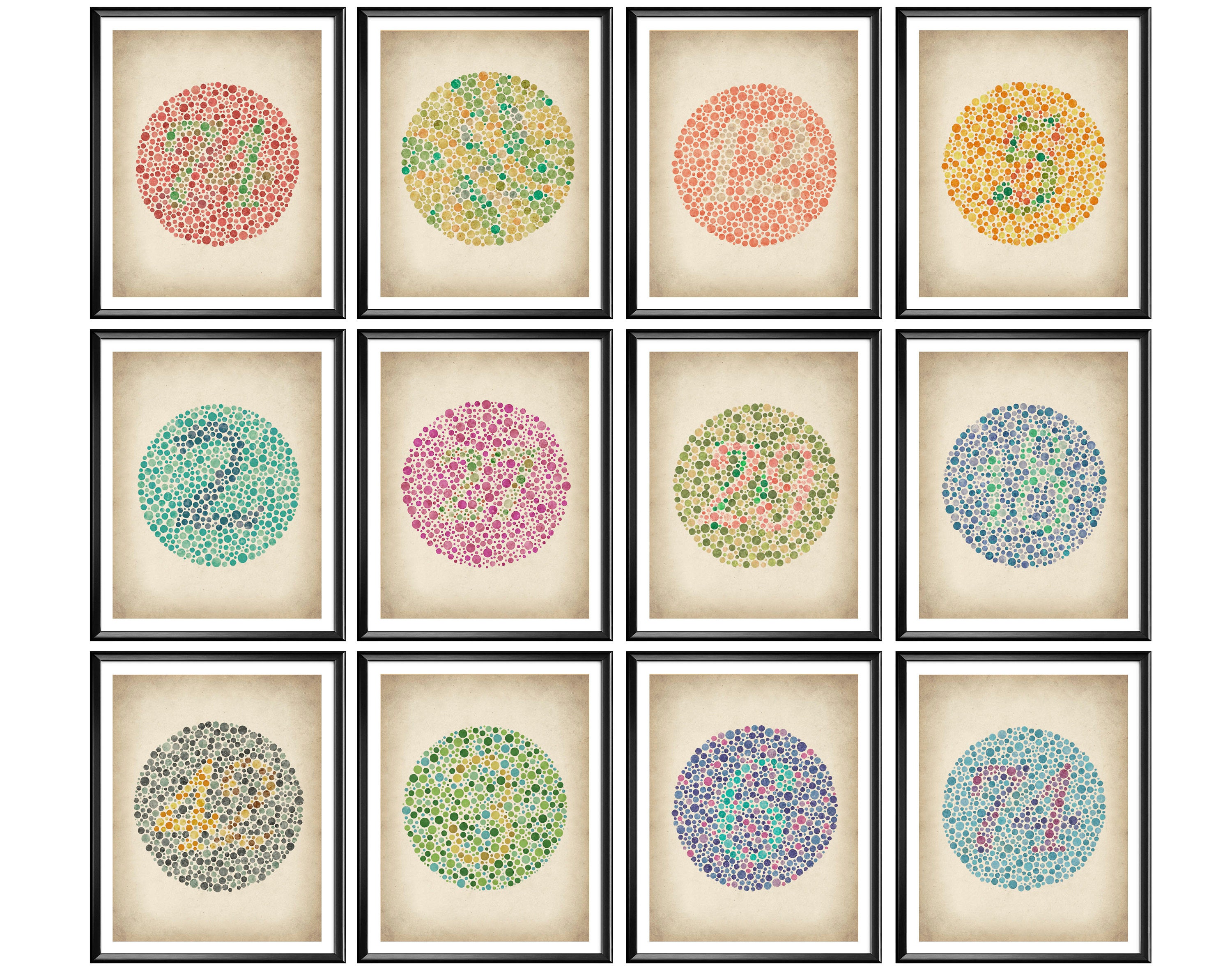12 Vintage Ishihara Color Blindness Tests Posters Eye Diagnostic ...
