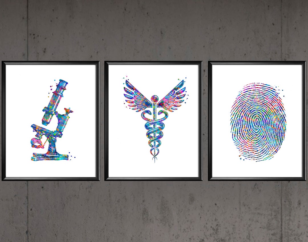 Caduceus Art Microscope Poster Fingerprint Poster Medical Art Nurse ...