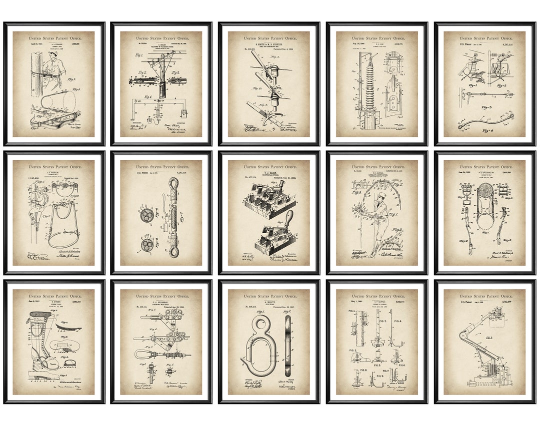 15 Lineman Patent Art Electrician Gift Linewoker Gift Powerline ...
