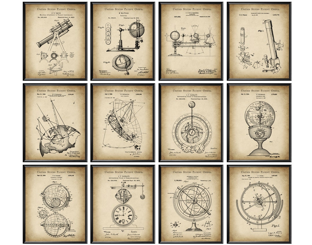 12 Astronomy Patent Art Planetarium Poster Telescope Blueprint Solar ...