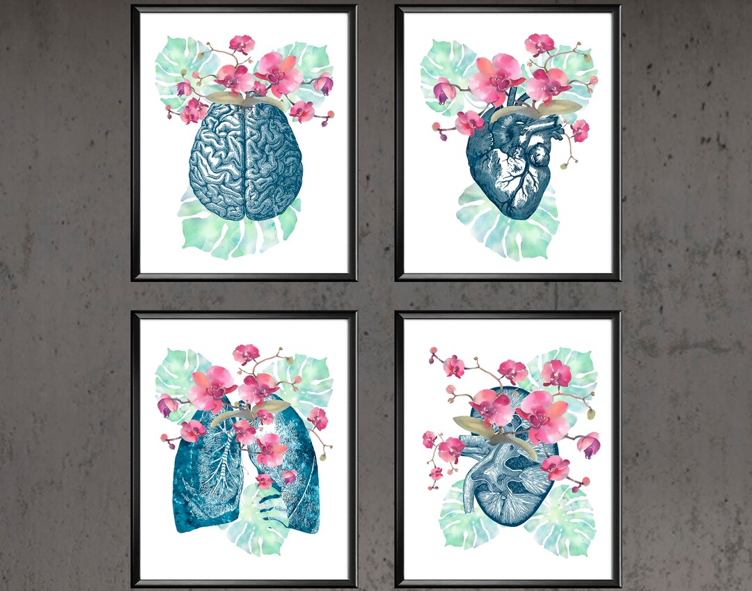 4 Watercolor Anatomy Tropical Flowers Art Floral Internal Organs ...