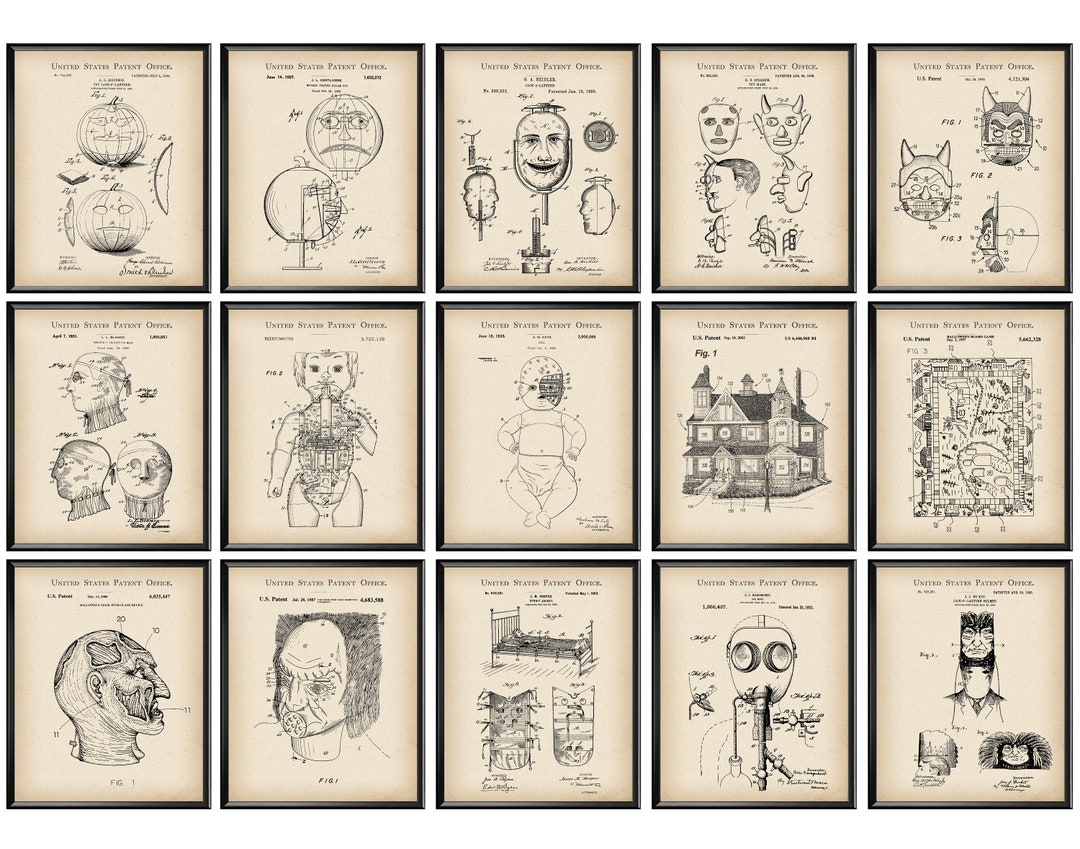 Set 15 Halloween Blueprint Decor Holiday Patent Art Horror Art Scary ...