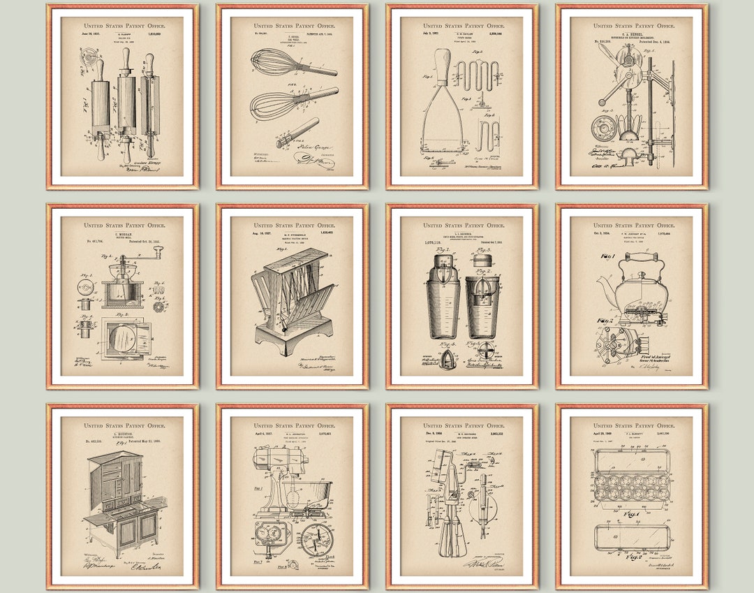 Kitchen Decor Cooking Patent Print Set of 12 Kitchen Tools Vintage ...