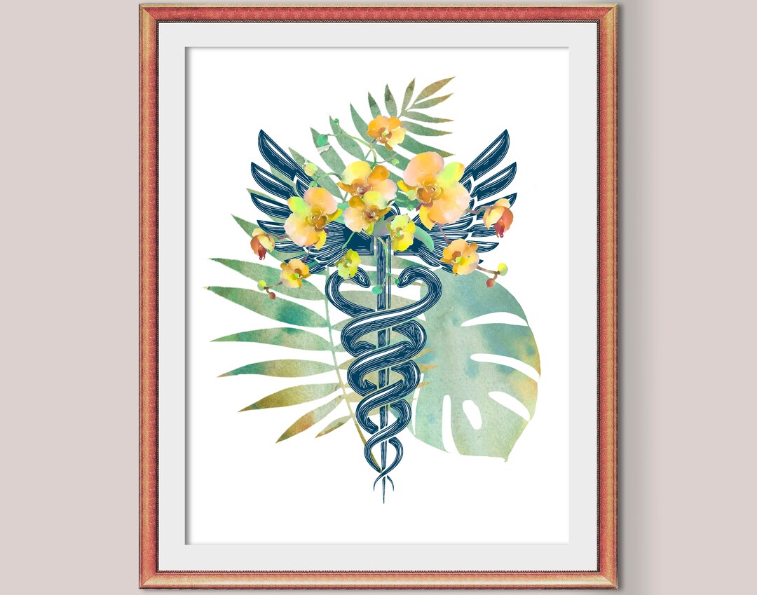 Floral Caduceus Art Doctor Graduation Gift Medical Symbol Artwork ...