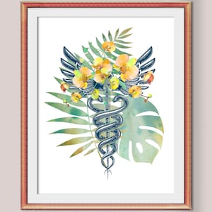 Floral Caduceus Art Doctor Graduation Gift Medical Symbol Artwork ...