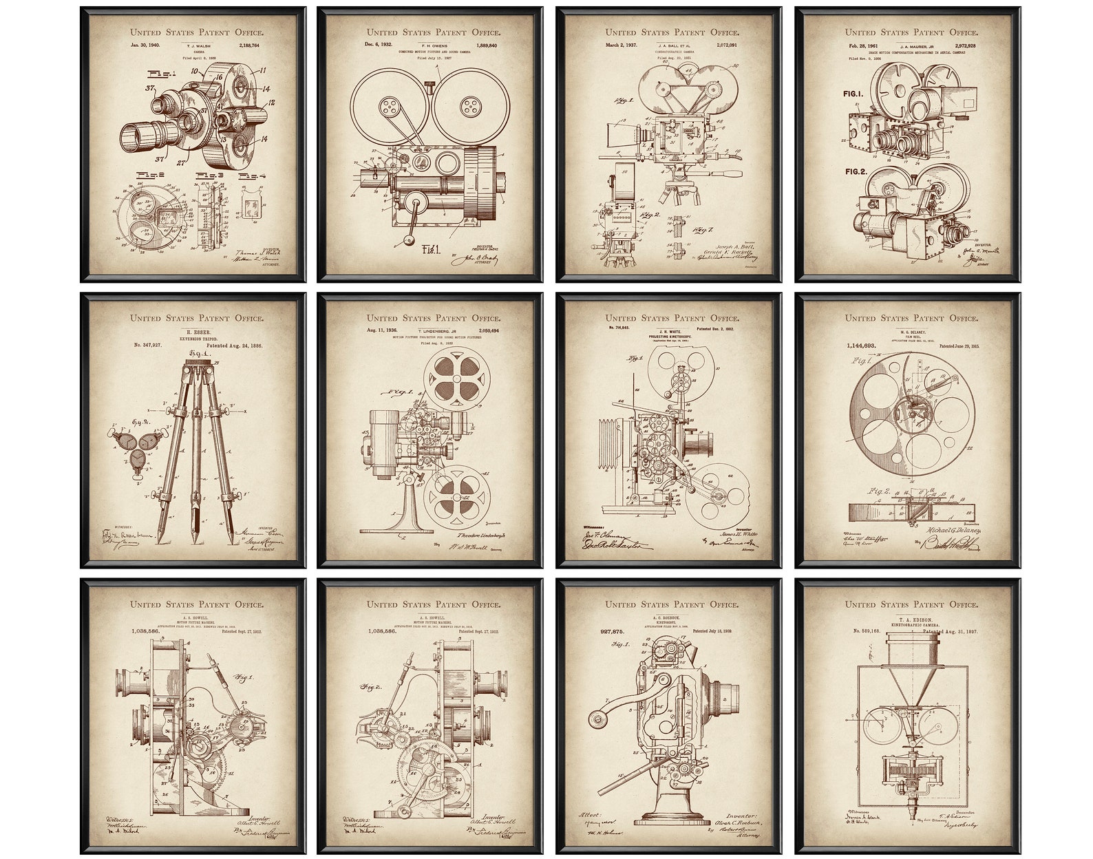12 Vintage Film Movie Patent Art Cinema Patent Movie Camera Patent Home ...